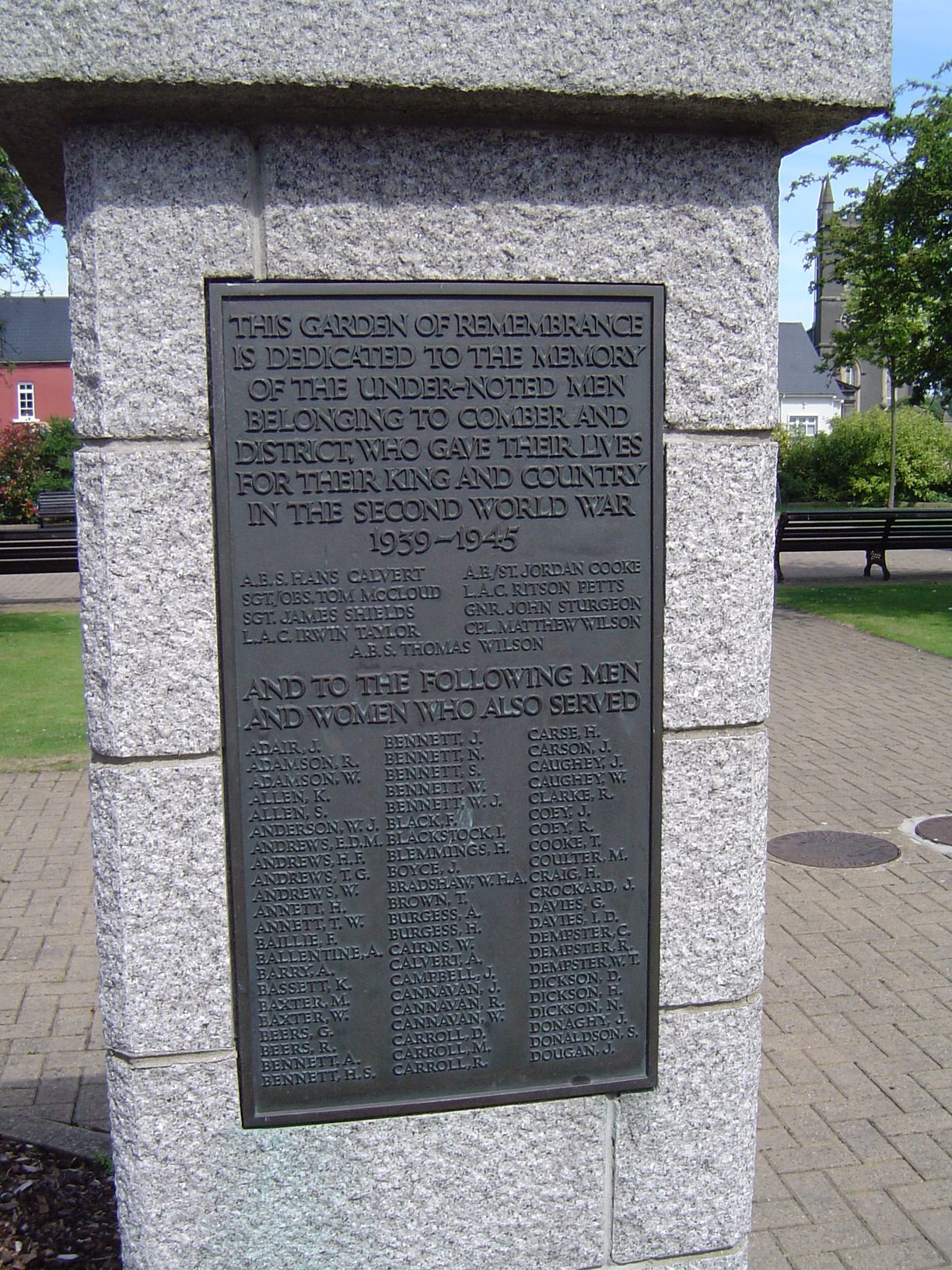 COMBER, Co. Down. – War Memorials in the north of Ireland