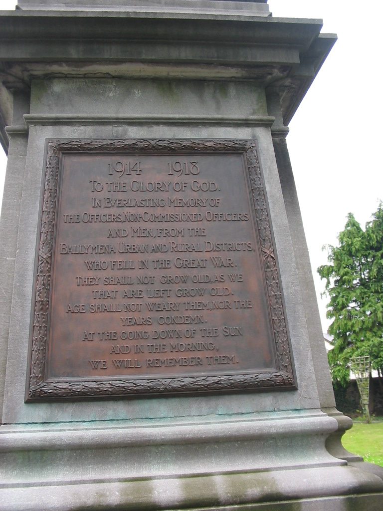BALLYMENA Co. Antrim – War Memorials in the north of Ireland